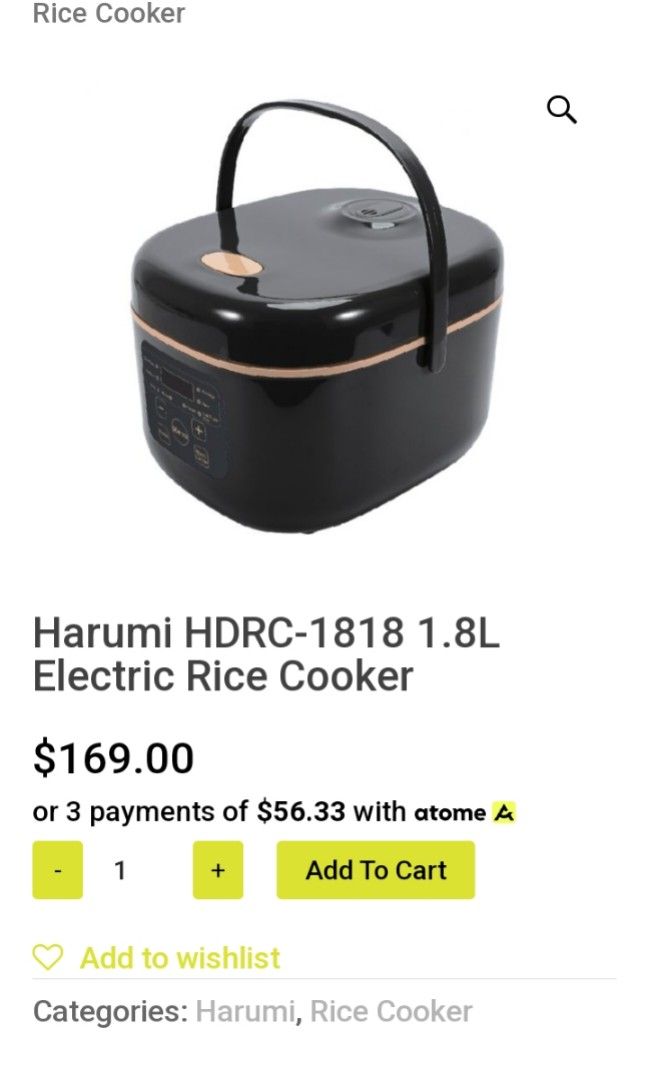 HARUMI HDRC-1818 1.8L RICE COOKER, TV & Home Appliances, Kitchen ...