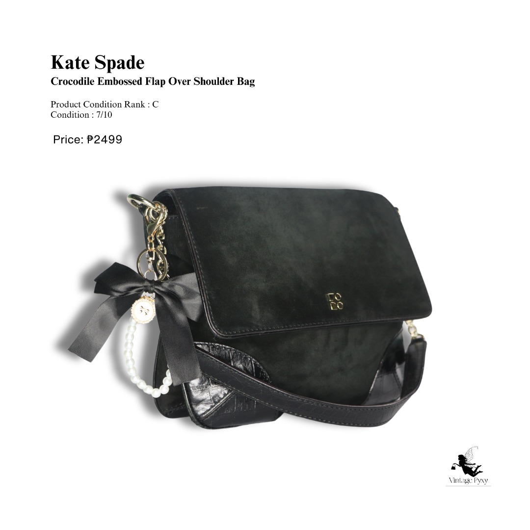 Kate Spade Crocodile Embossed Flap Over Shoulder Bag, Luxury, Bags ...