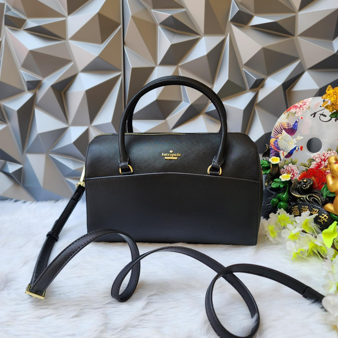 Kate Spade Devyn Medium Satchel Zip Duffle in Black Saffiano Leather - Ladies Bag with ...