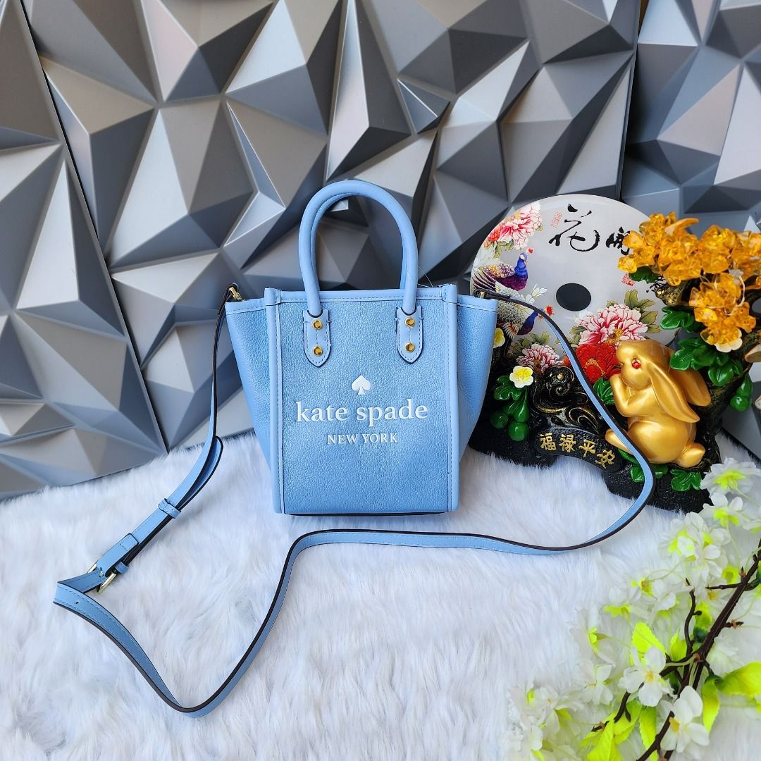 Kate Spade K7295 Ella Mini Tote Trapezoid Bag in Light Blue Pebbled ...