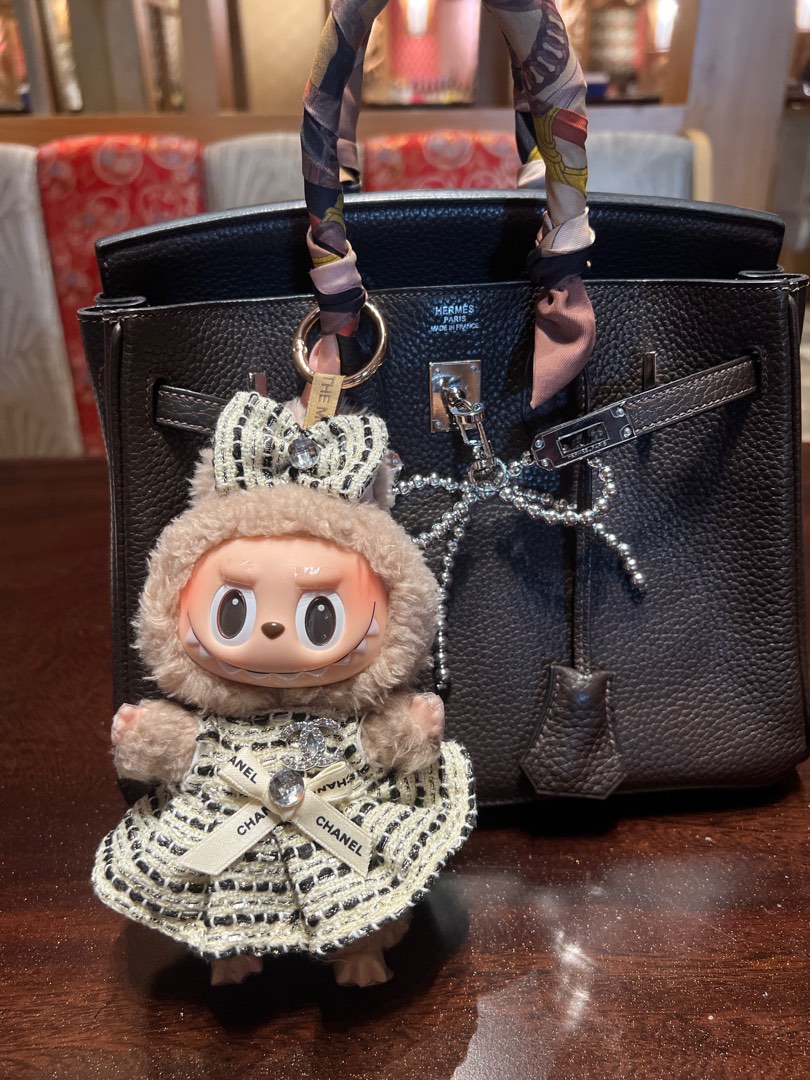 Labubu chanel tweed white dress set + pita, Toys & Collectibles, Mainan ...