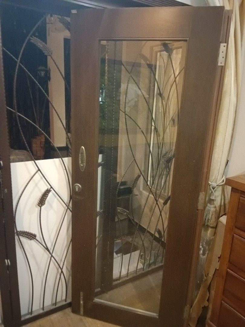 Preloved Timber Wood 4 Fold Sliding Door with Glass, in working ...