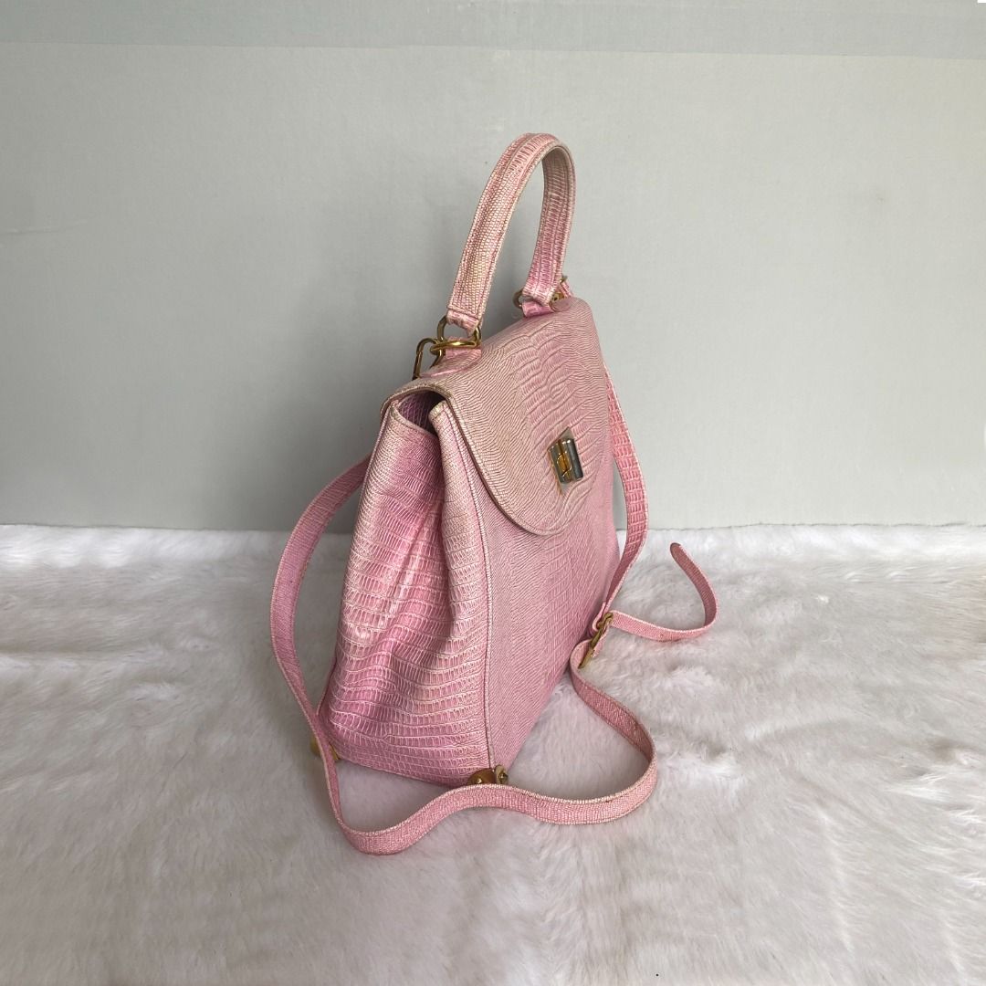 Sandra J Vintage Pink Croc Embossed Two Way Leather Satchel Bag, Women ...