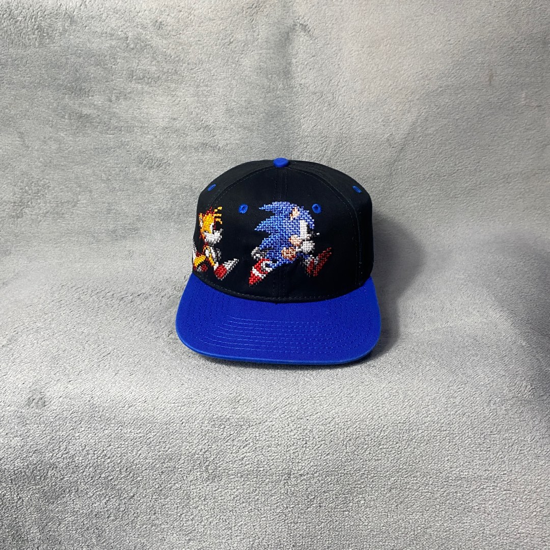 Sonic The Hedgehog Think Fast SEGA Pixel Snapback Cap Hat Rare, Men's ...