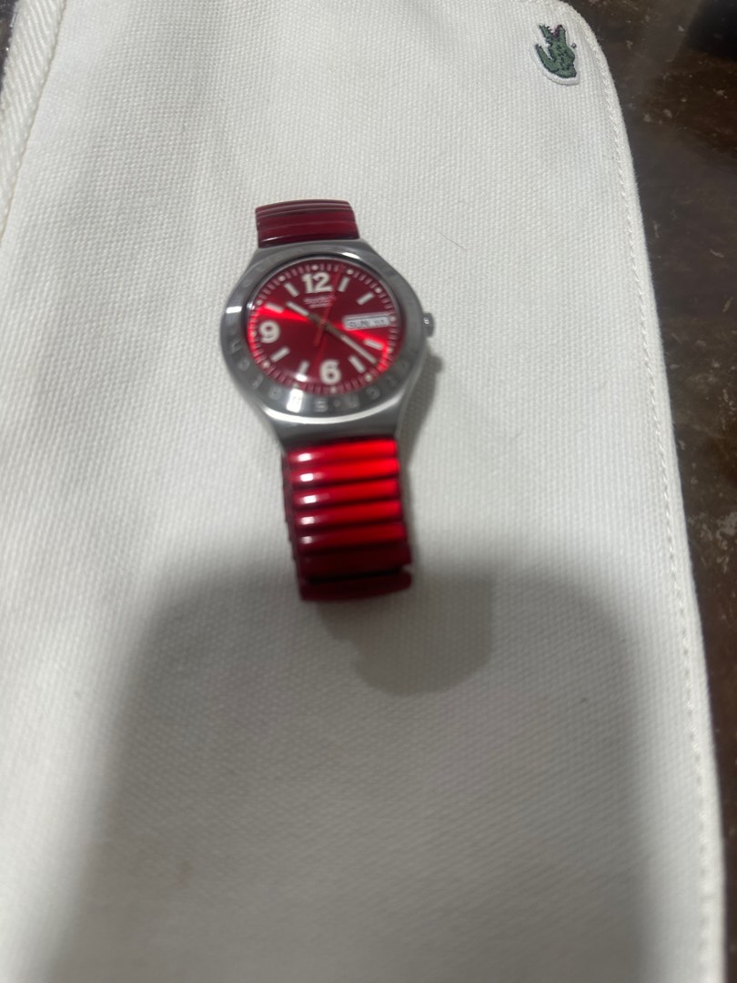 Swatch red watch, Women's Fashion, Watches & Accessories, Watches on ...
