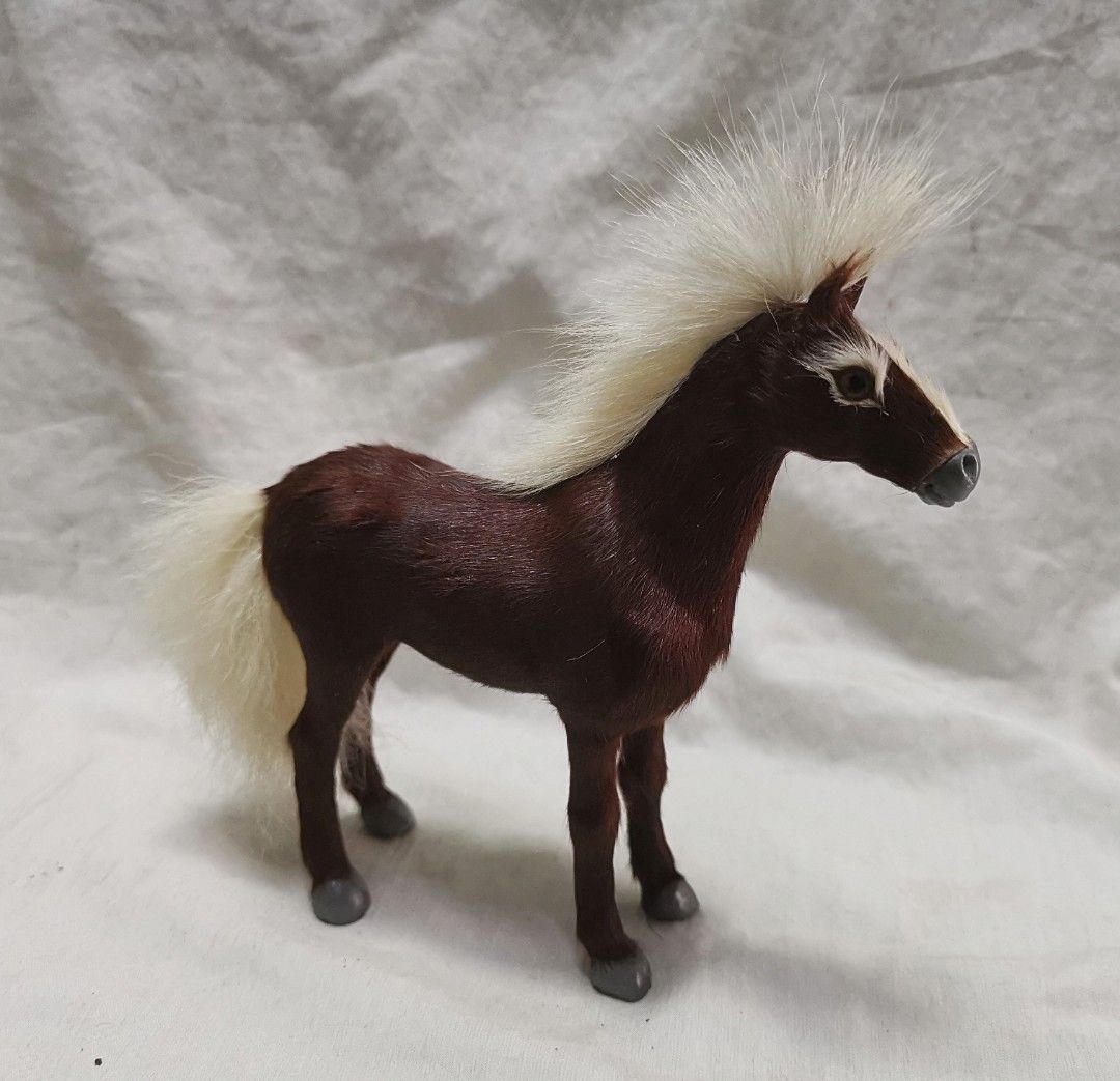 Vintage Real Fur Covered Plastic Horse Pony Figurine Brown x White ...