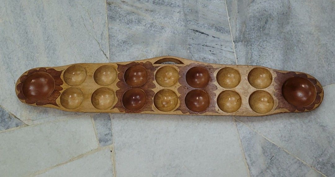 Wooden Congkak board with handle, Hobbies & Toys, Toys & Games on Carousell