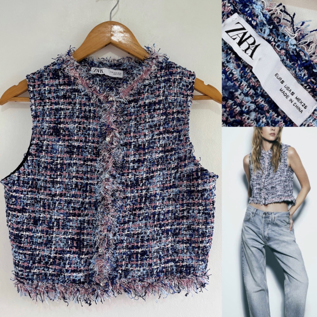 Zara Knit Structured Vest With Pearl Buttons, Women's Fashion ...