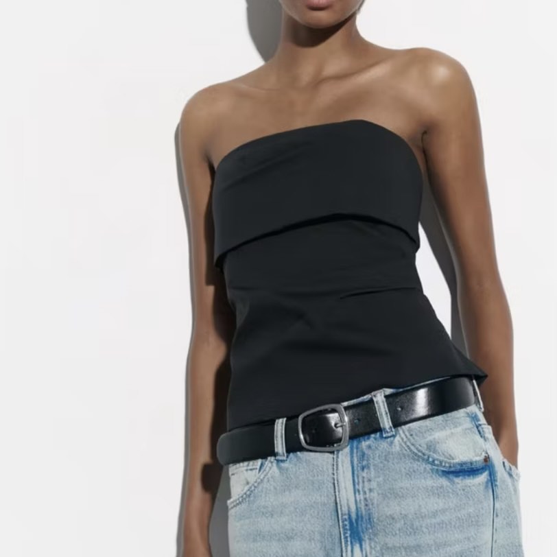 Zara Tube Folded Top CHECK DESCRIPTION, Women's Fashion, Tops ...