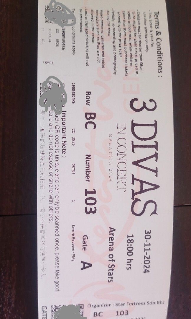 3 DIVAS IN CONCERT PS3 SEAT MALAYSIA 2024, Tickets & Vouchers, Event ...