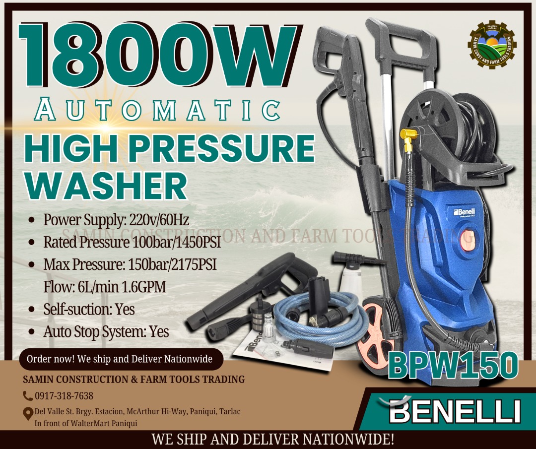 BENELLI Italy 1800W 150 Bar Automatic High Pressure Washer (BPW150 ...