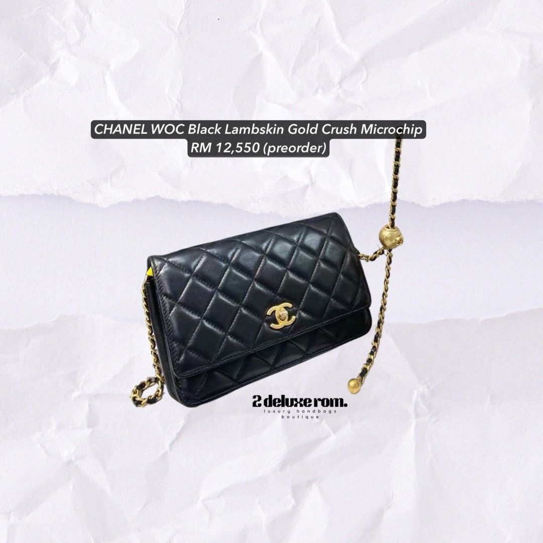 CHANEL WOC Black Lambskin Gold Crush Microchip | FIXED PRICE, Luxury ...