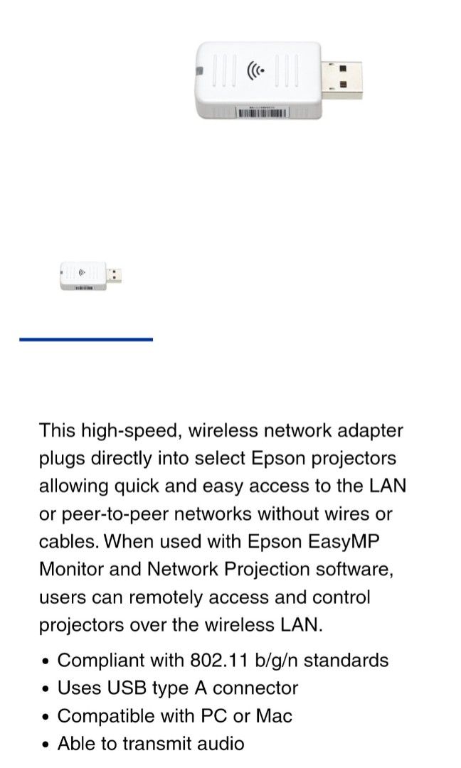 EPSON WIRELESS LAN ADAPTER- ELPAP10, Computers & Tech, Parts ...