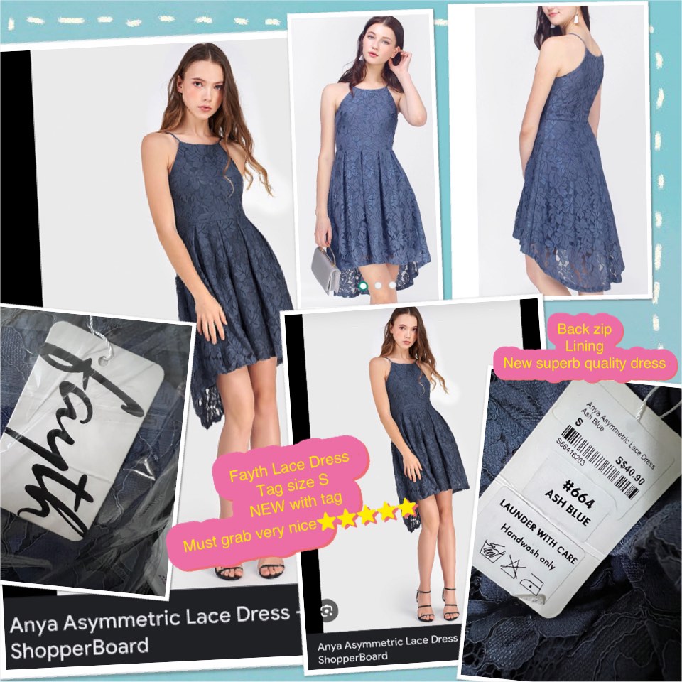 Fayth Anya Asymmetric Lace Dress-ash blue clour-heavy flowy solid dress ...