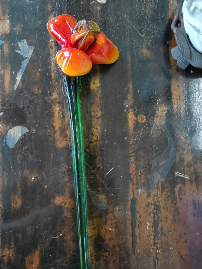 GF01 ART GLASS LONG STEM GLASS FLOWER 49CM (L), Furniture & Home Living ...