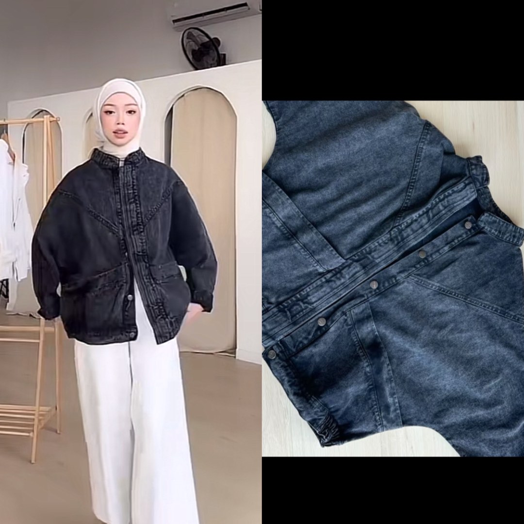 [Incl post sm] Heira denim jacket baggy acid grey ceo chomel, Women's ...