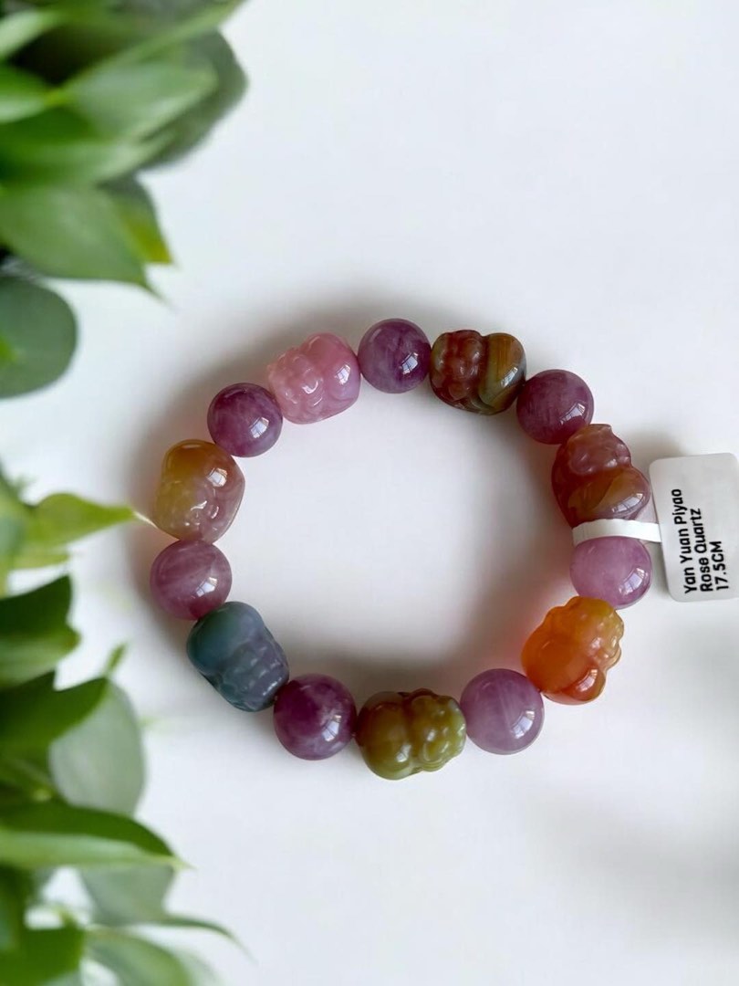 HQ Yan Yuan Agate Piyao Carvings w/Madagascar Rose Quartz, Women's ...