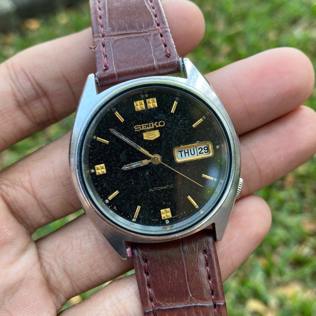 Jam tangan Seiko 5 Automatic japan original Black Dial classic vintage jadul kuno antik pria ...