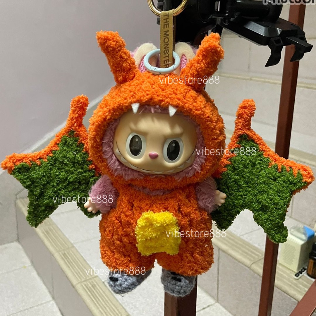 Labubu Pokémon charizard crochet outfit v1 v2 popmart clothes, Hobbies ...