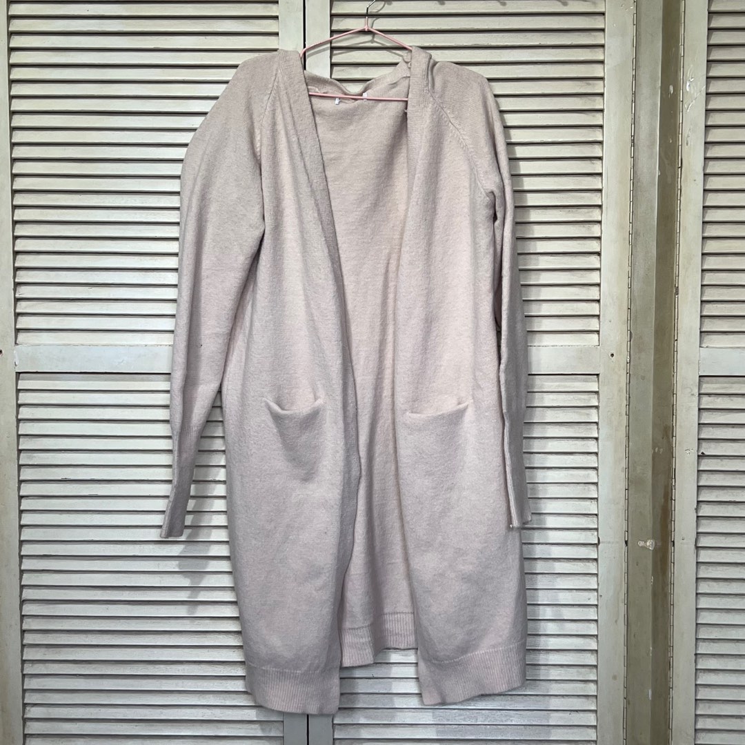 Light Beige Long Cotton Cardigan for Autumn/Winter, Women's Fashion, Coats, Jackets and ...