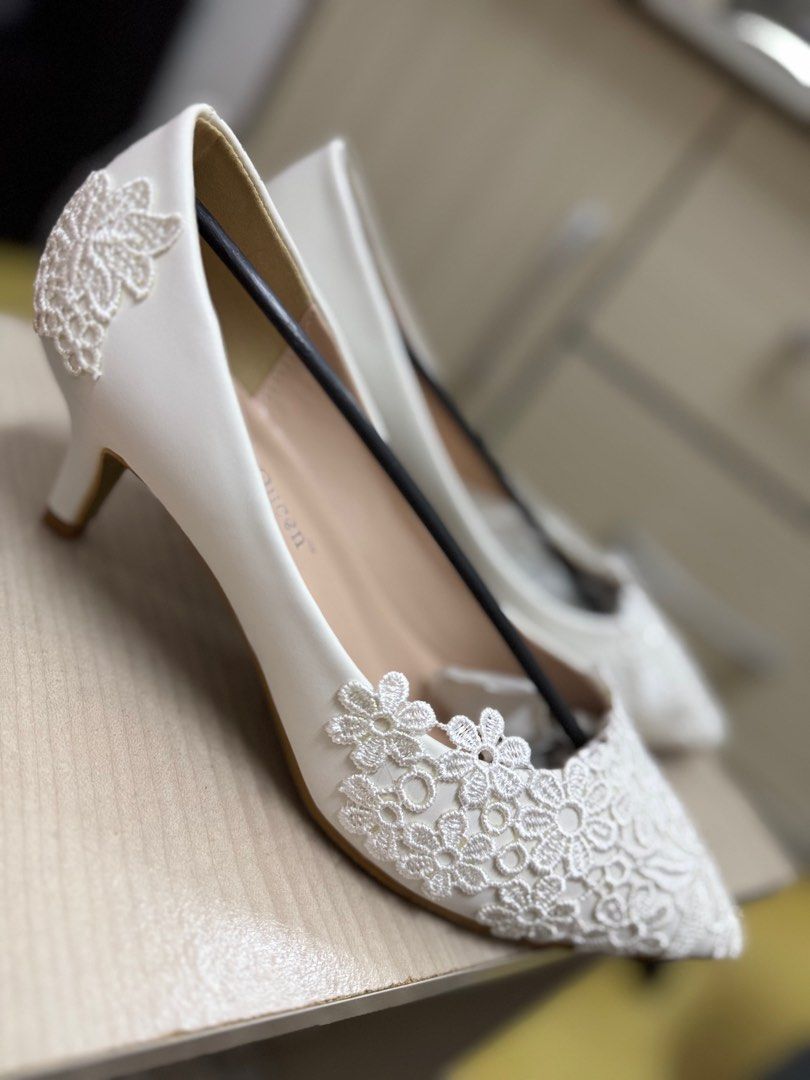 Preloved -KASUT HEELS KAHWIN/NIKAH/TUNANG WHITE -38, Women's Fashion ...