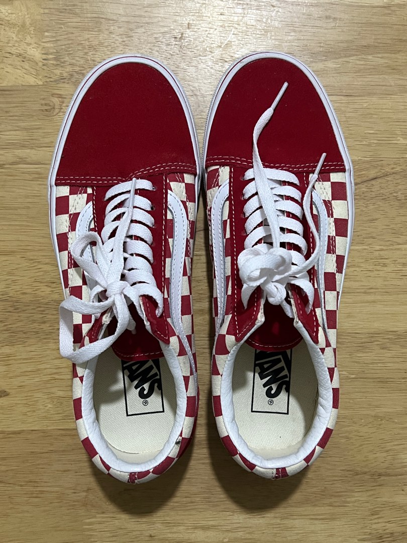 Vans Old Skool Red Checkerboard Suede, Women's Fashion, Footwear ...