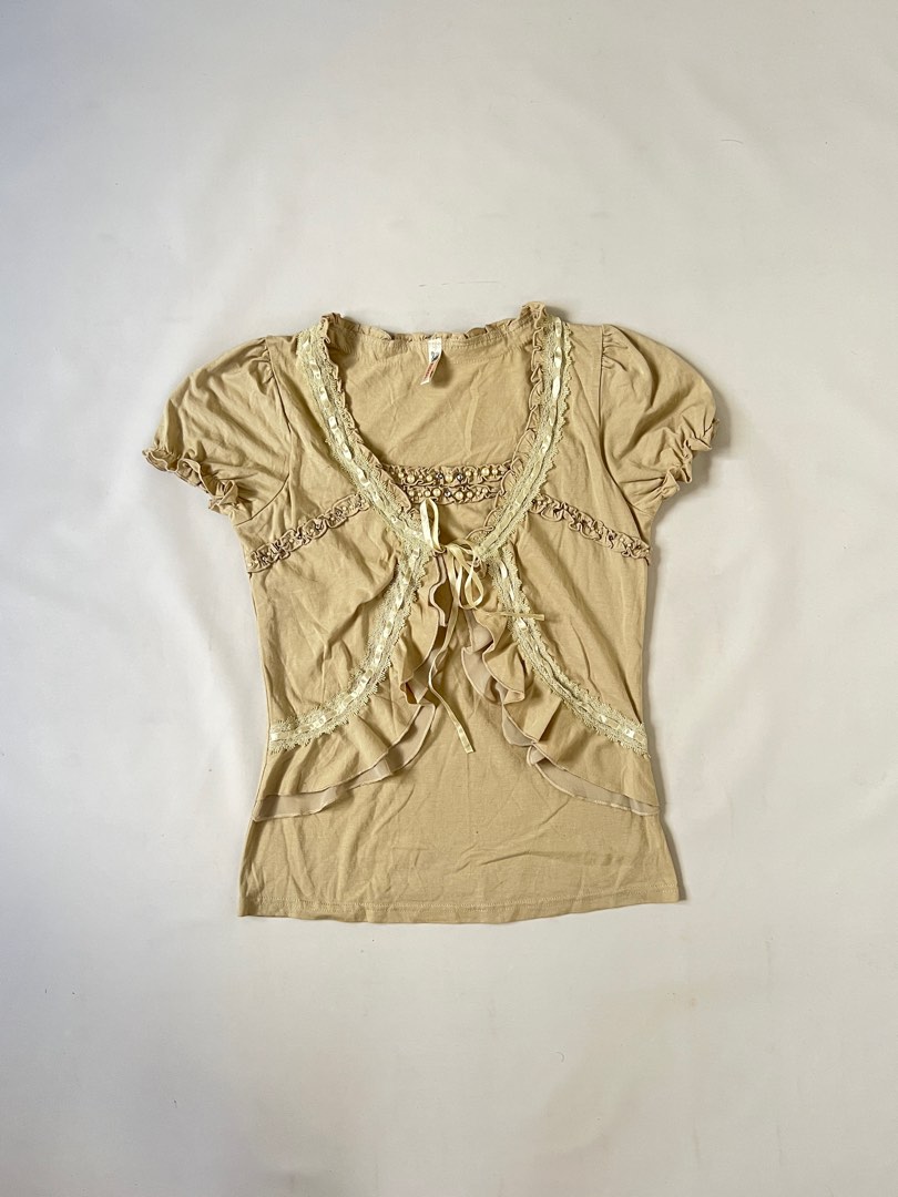 vintage eidol ruffles shades of brown coquette top Small L23.5 W15 ...