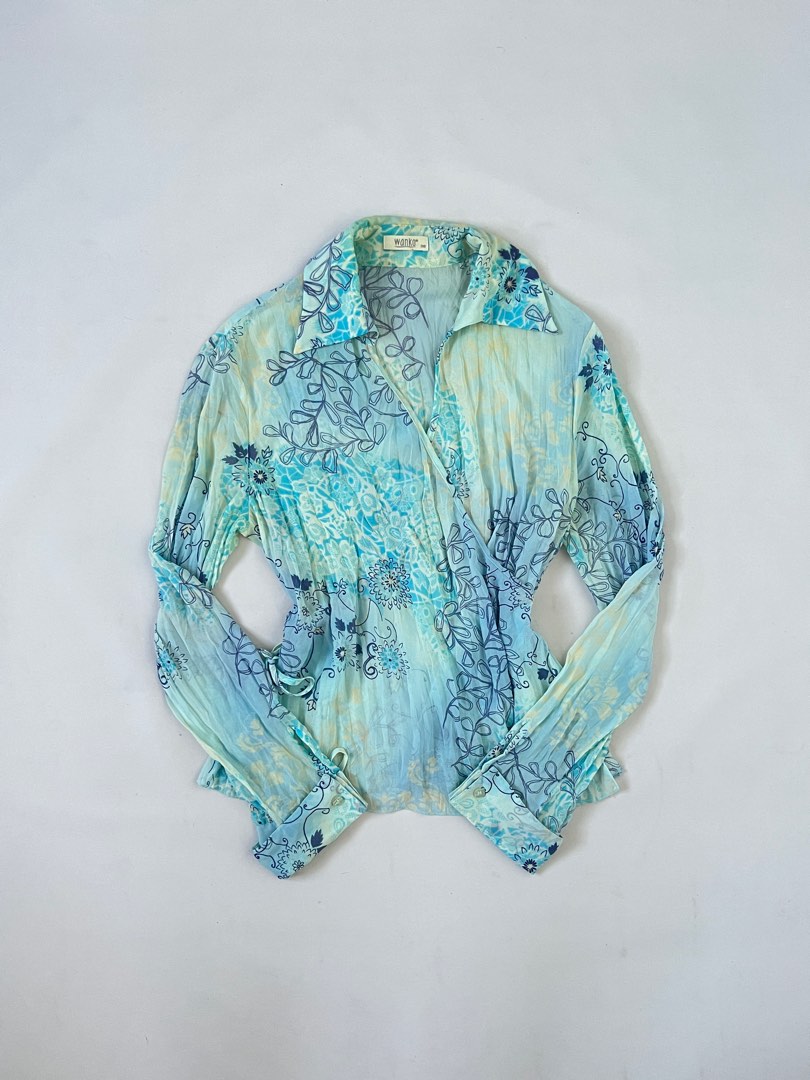 vintage wanko shades of blue wrapped around summer top L on tag can fit ...