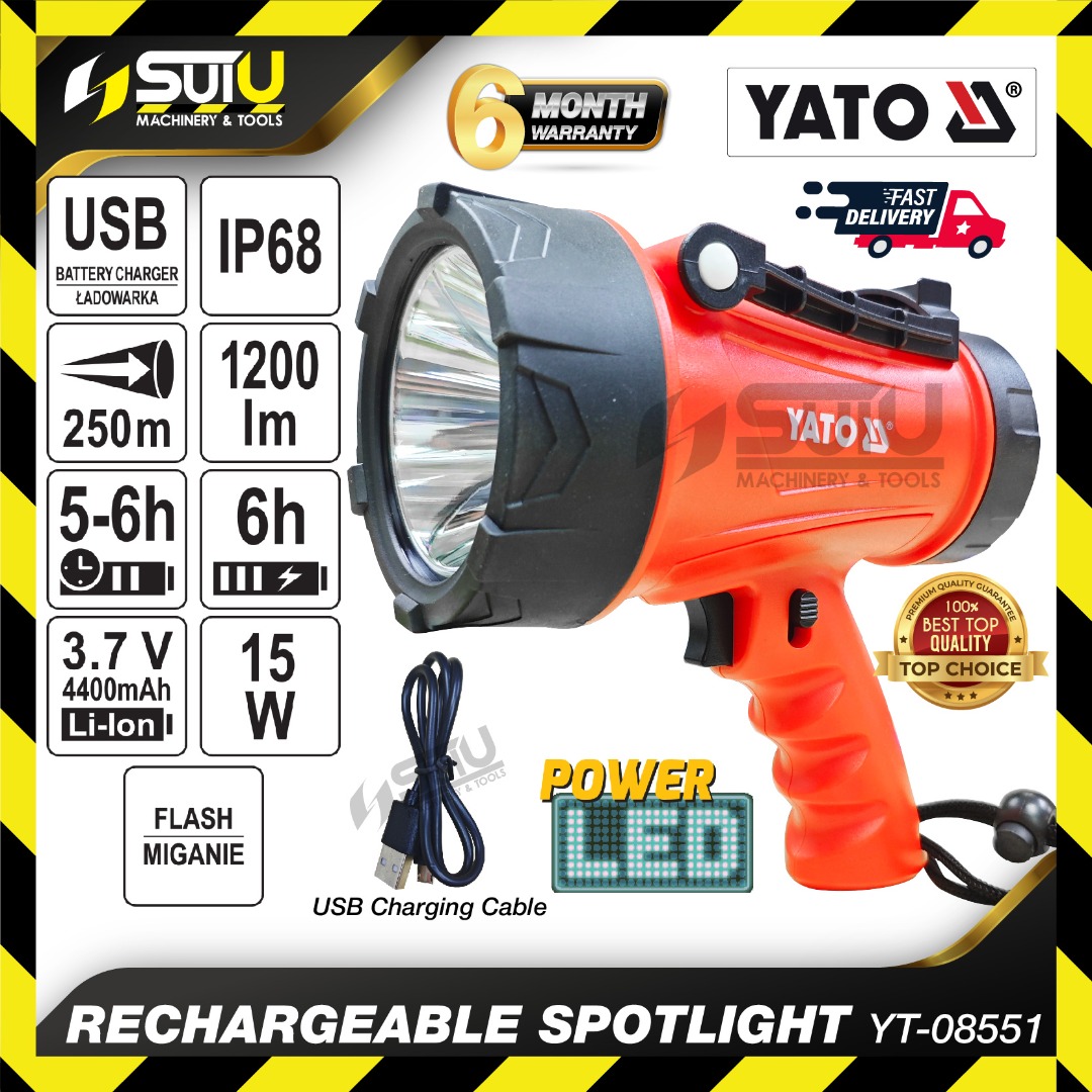 YATO YT-08551 / YT08551 Rechargeable Spotlight 15W 1200LM IP68 ...