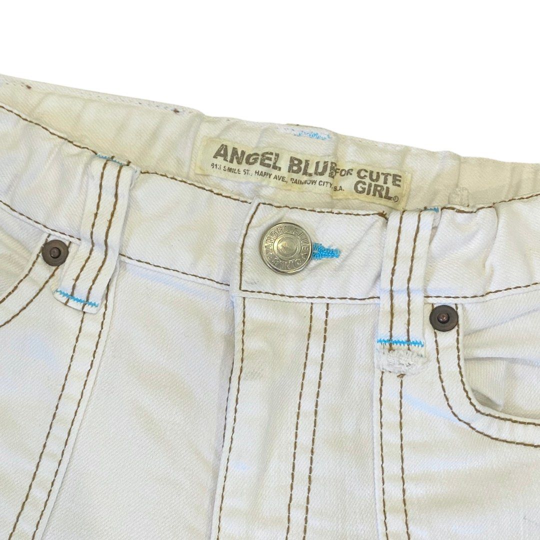 Angel Blue Japan Embroidered Patch Contrast Stitch White Denim Pants ...