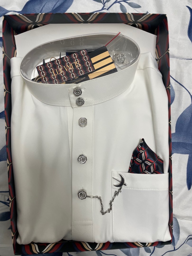 Baju Melayu Elrah Exclusive Off White, Men's Fashion, Muslim Wear, Baju ...