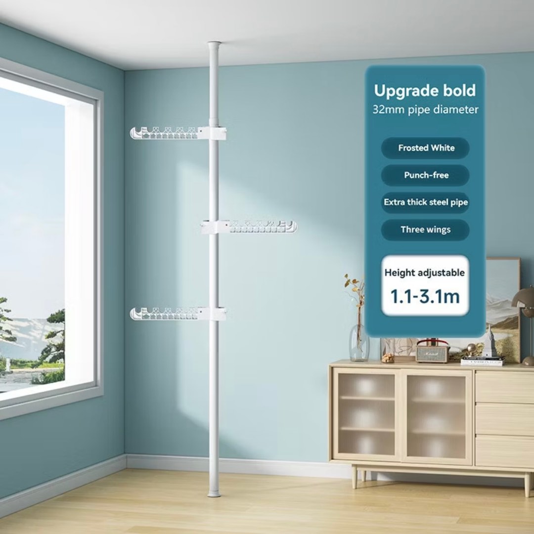 Floor Standing Height Adjustable Clothes Rack | Tall Single Pole Indoor ...