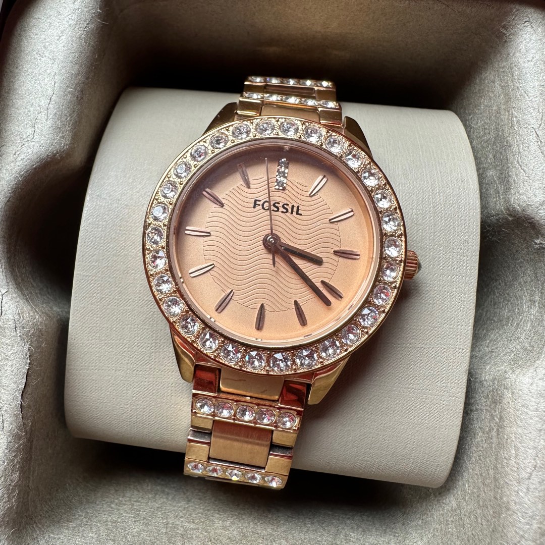 FOSSIL ES3020 Jesse Rose Gold Three-Hand Day-Date Gold-Tone, Women's ...