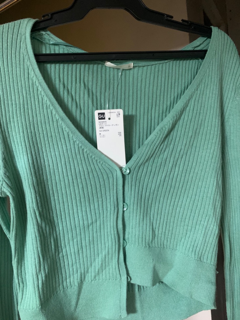 GU green cardigan top, Women's Fashion, Tops, Longsleeves on Carousell