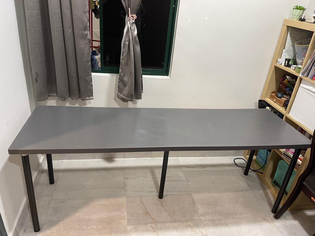 IKEA black study table ( 200cm ), Furniture & Home Living, Furniture ...