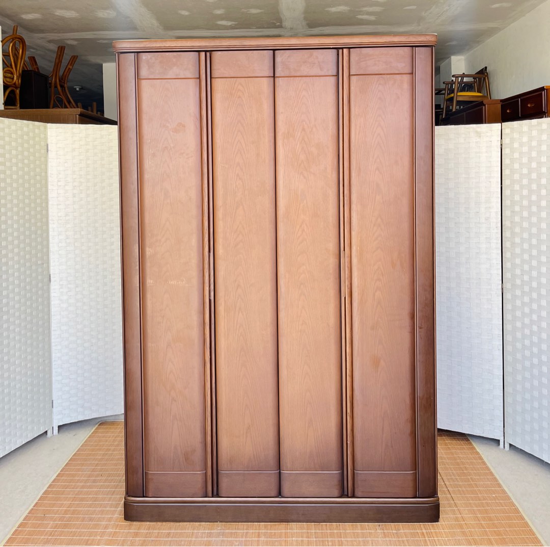 JAPAN SURPLUS SOLID WOOD 4 DOOR WARDROBE IN GOOD CONDITION SIZE: 81H x ...
