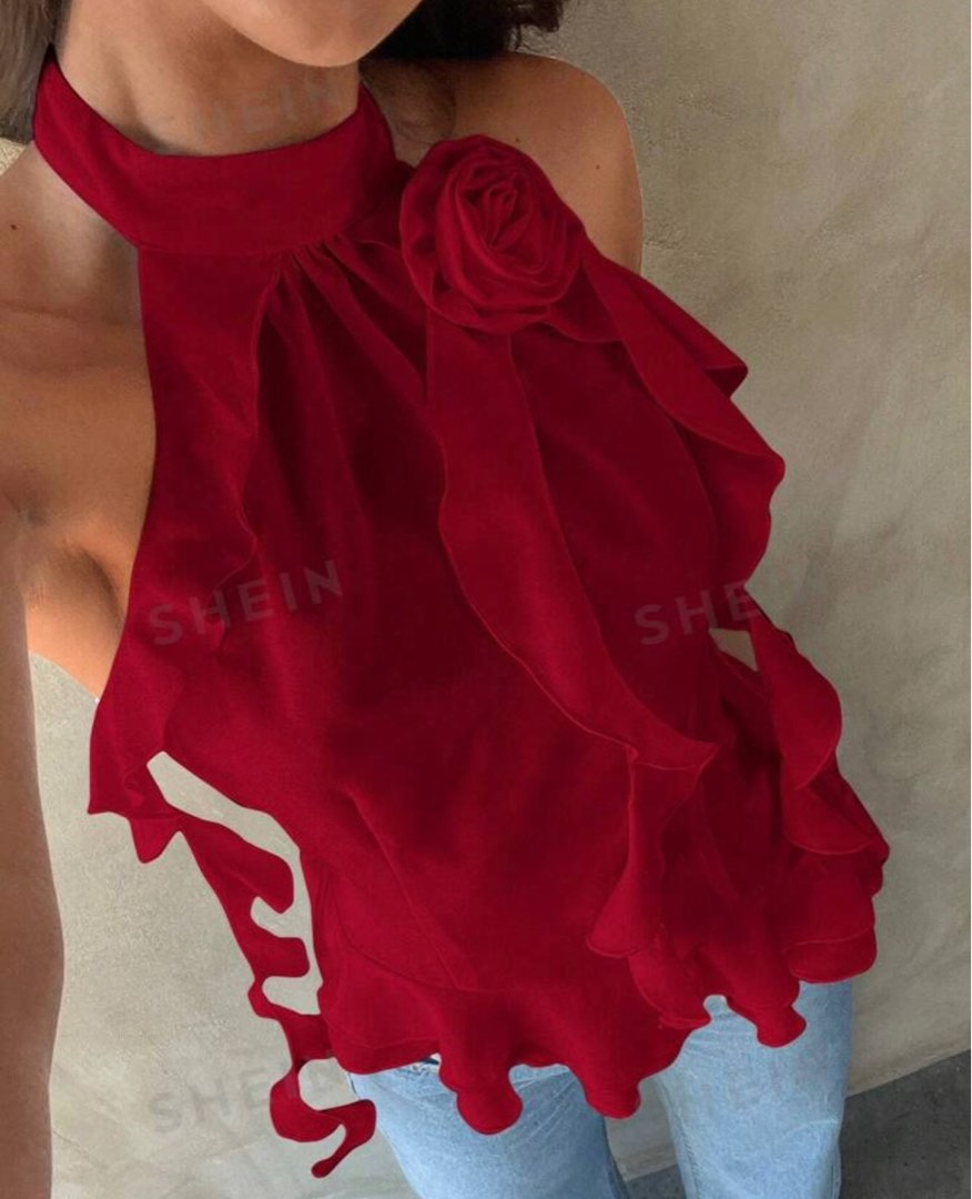 red floral halter top, Women's Fashion, Tops, Sleeveless on Carousell