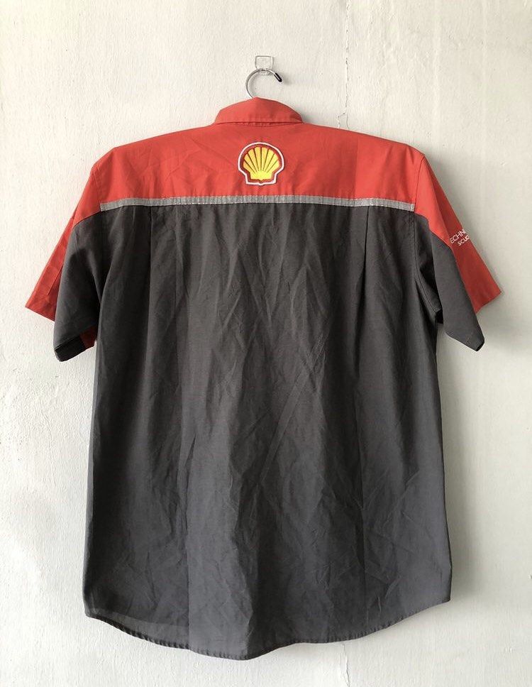 Vintage Ferrari Shell Formula 1 kemeja F1 Racing Shirt, Men's Fashion ...