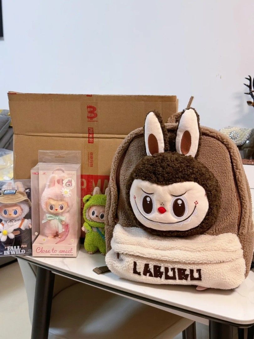 1pc Labubu Berber Fleece Backpack Bag Brown from Pop Mart, Hobbies ...