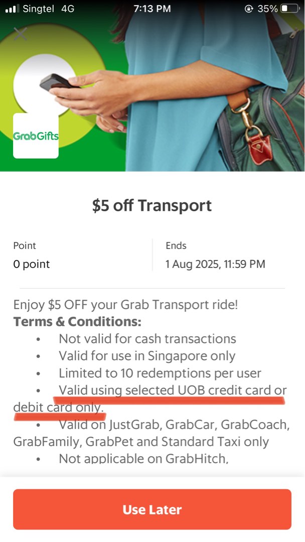 60% off $50 Grab Transport Discount Voucher (free $3 GrabGift), Tickets ...