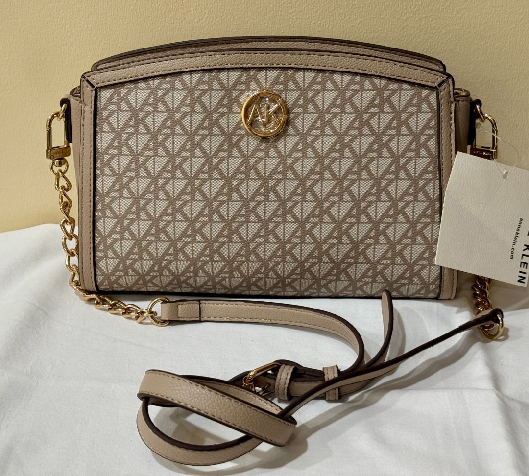 ANNE KLEIN AK TRUFFLE BROWN SIGNATURE LOGO CROSSBODY SLING BAG PURSE ...
