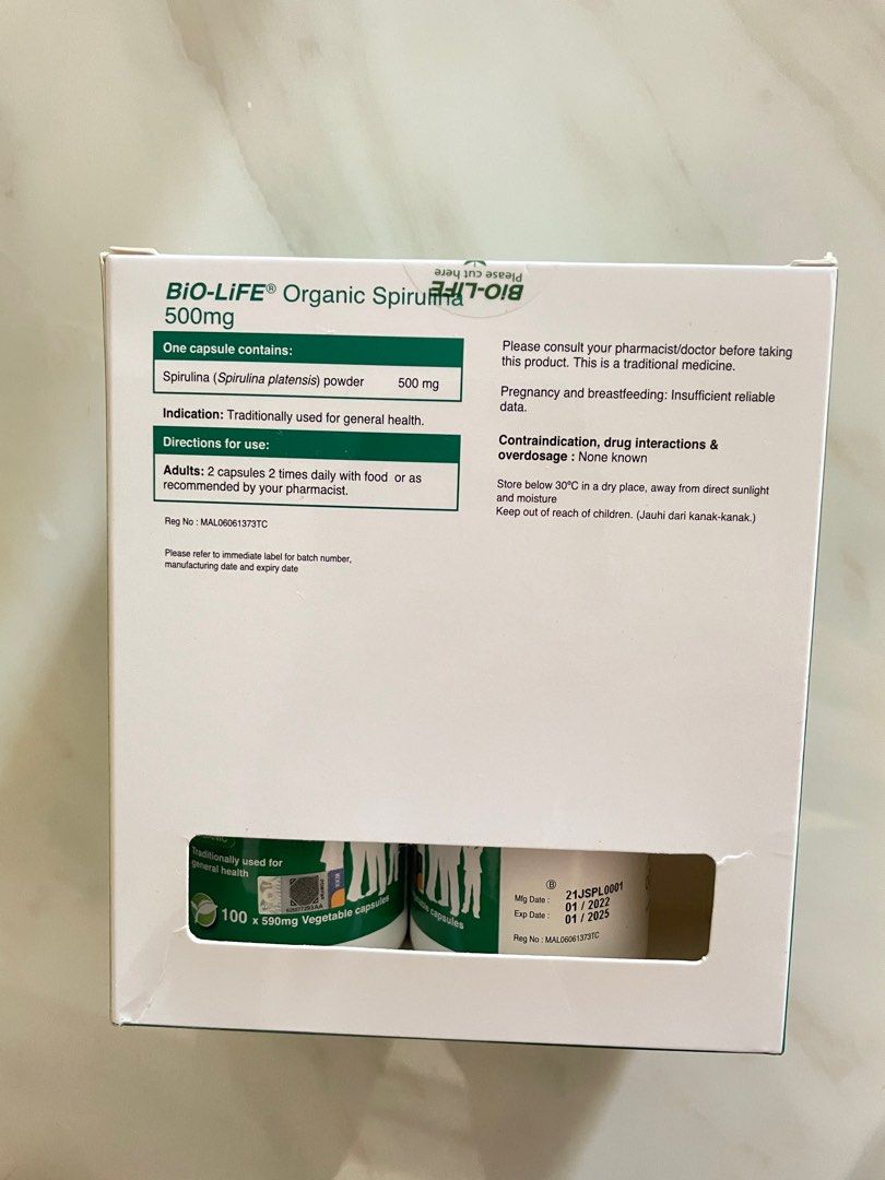Biolife Spirulina 500mg (exp 01/2025), Health & Nutrition, Health ...