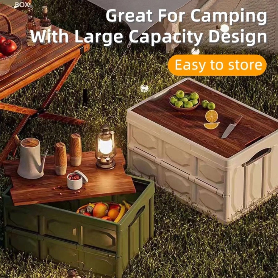 Camping Collapsible Storage Box with Wooden Lid | Multi-Purpose ...