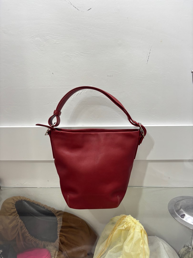 Coach Red Leather bucket bag, Luxury, Bags & Wallets on Carousell