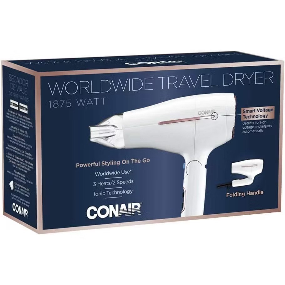 Conair Travel Hair Dryer, 1875W Worldwide Travel Hair Dryer Blower ...