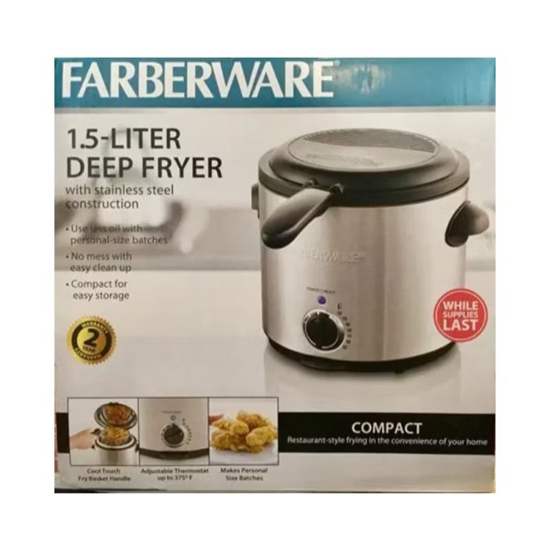 Farberware Deep Fryer Stainless Steel Construction 1.5 Liter Compact ...