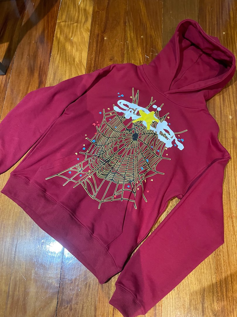 Maroon Sp5der hoodie, Men's Fashion, Tops & Sets, Hoodies on Carousell