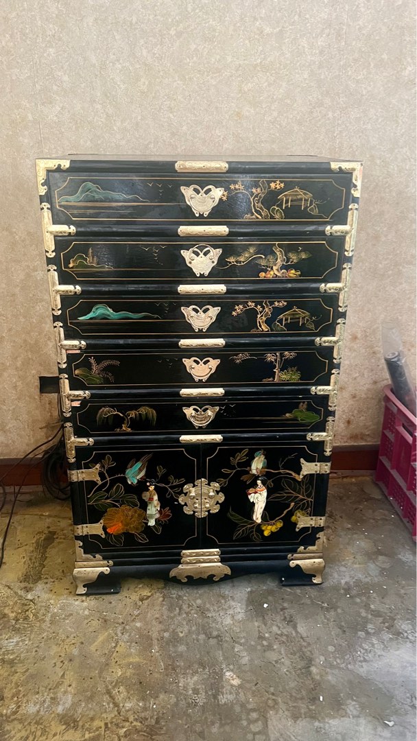 Oriental Black Lacquer Drawer Cabinet, Furniture & Home Living ...