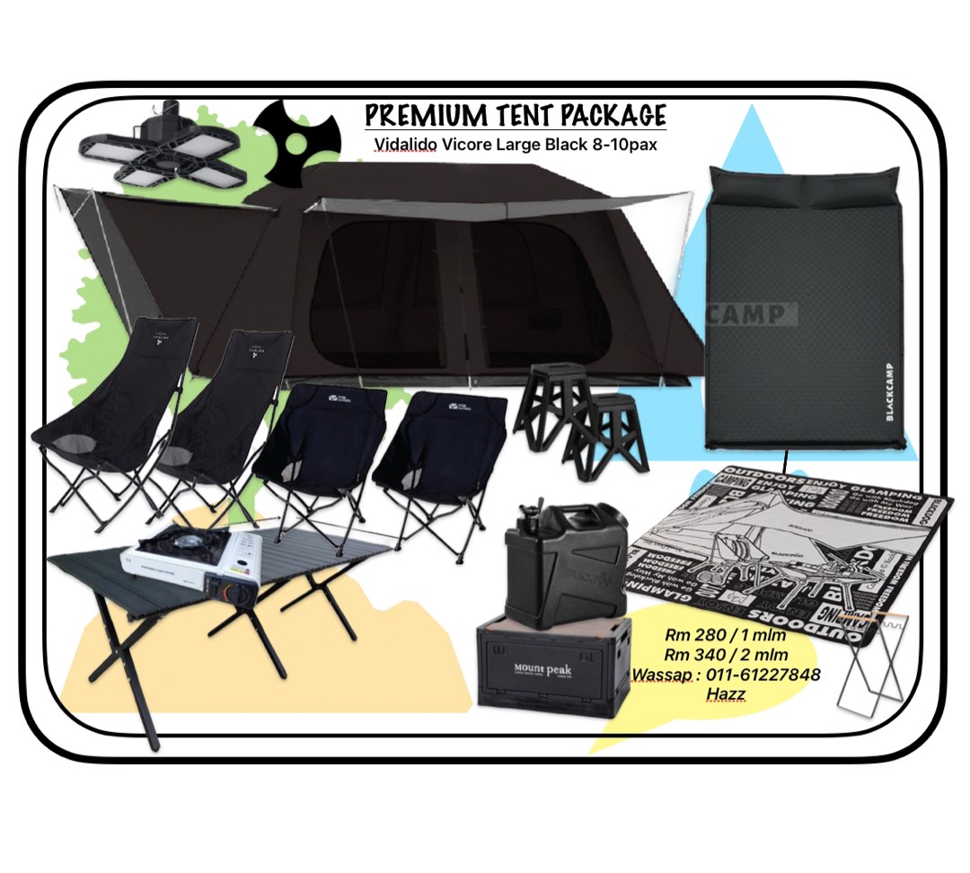 Set sewa khemah premium, Sports Equipment, Hiking & Camping on Carousell