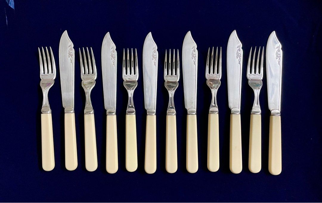 Vintage English 12 pcs SET EPNS MARK FISH KNIFE (6) and FORK (6 ...